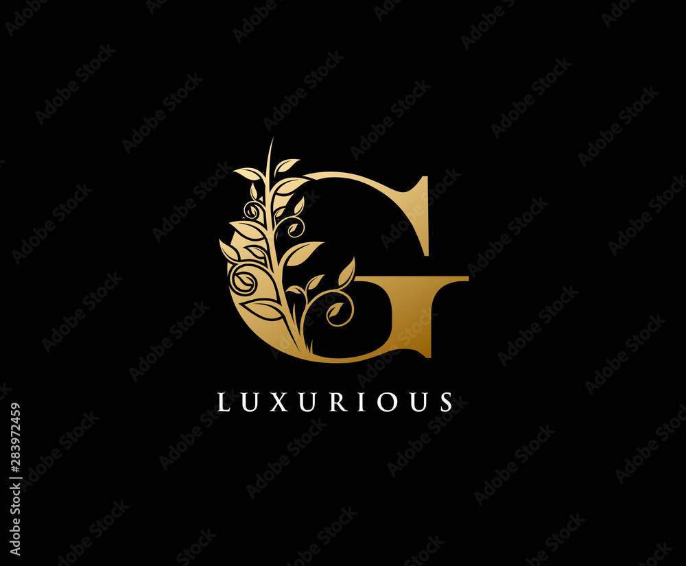 Golden G Letter Luxury Logo. Vintage Letter G With Floral Shape design ...