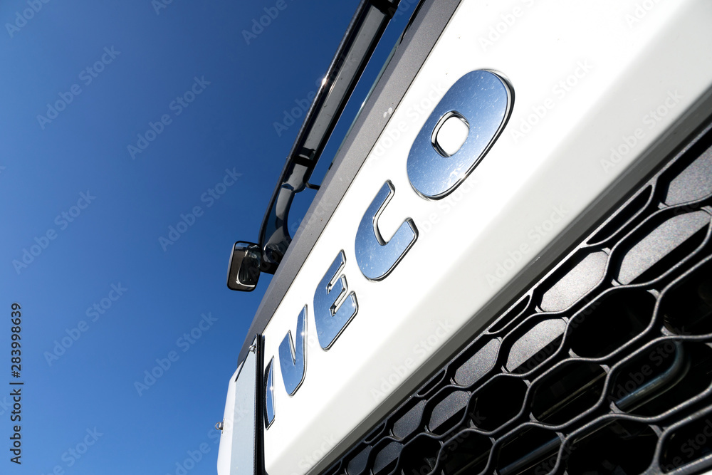 SIEGEN, GERMANY - OCTOBER 21, 2018: Iveco logo at truck. Iveco is an ...