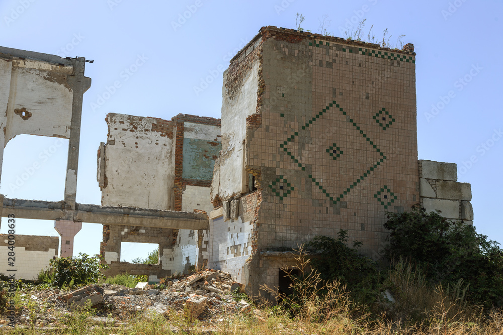 Ruined house. Remains of old houses. Apocalypse. Abandoned city. City ...