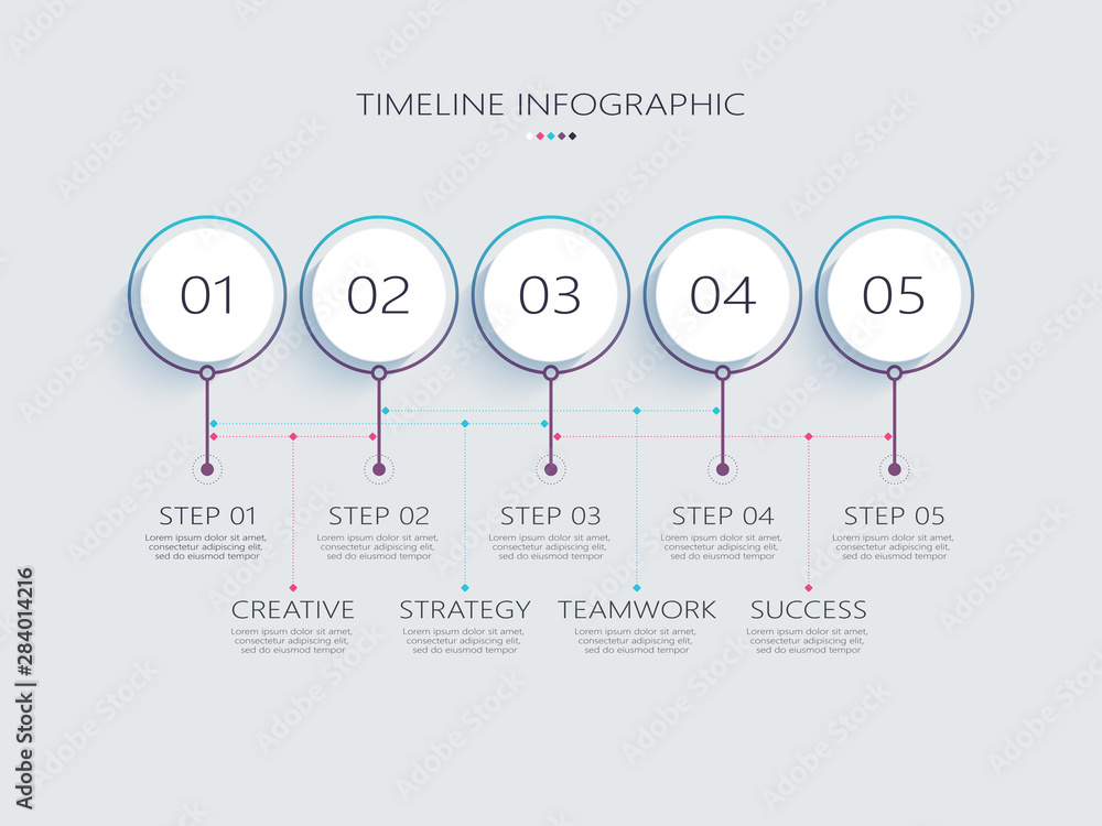 Modern abstract 3D infographic template with steps for success. Business circle template with ...