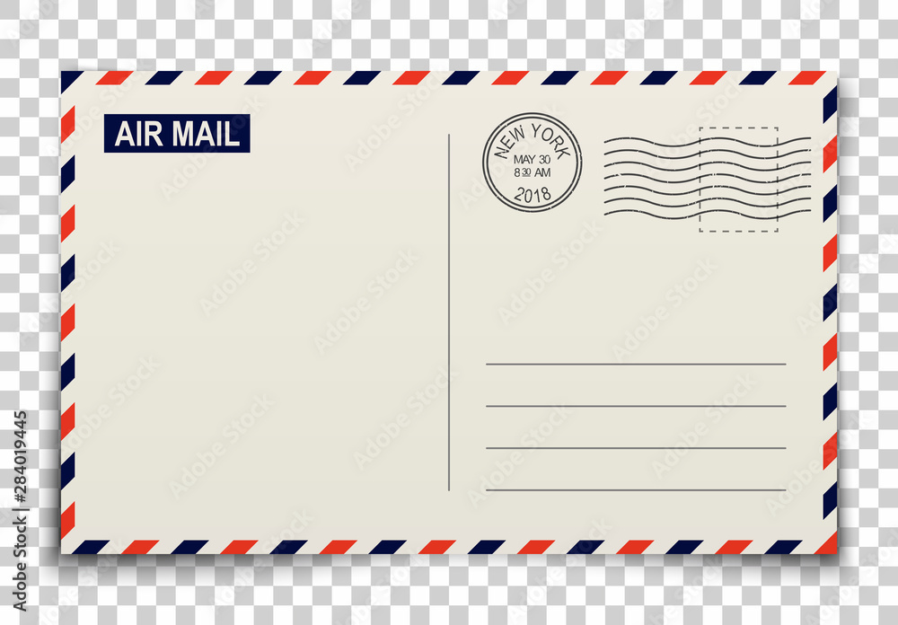 Blank post card with stamp for greetings and messages. Realistic vector ...