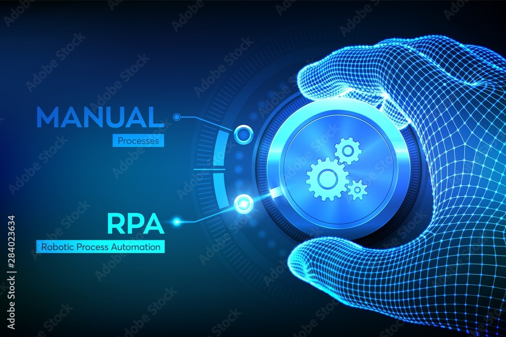 RPA Robotic process automation innovation technology concept. Wireframe ...
