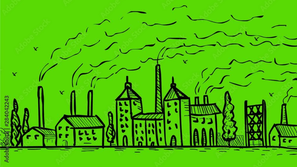 2d Animation motion graphics drawing of an industrial revolution ...