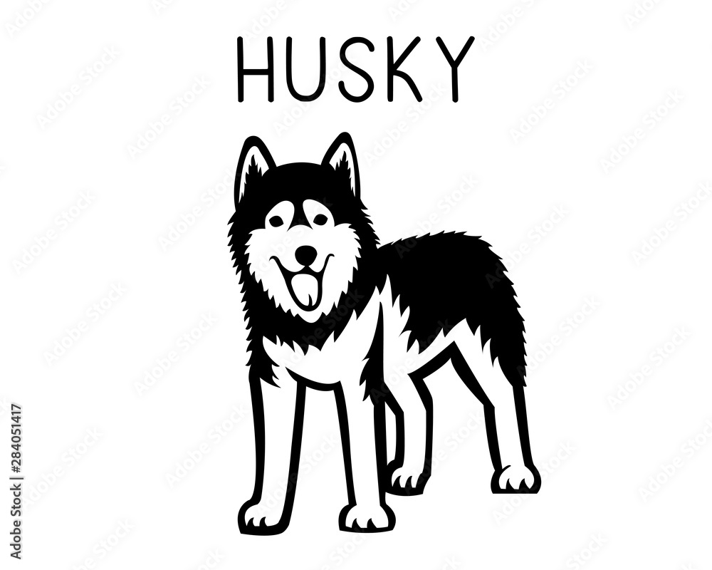 Husky vector illustration in black and white Stock Vector | Adobe Stock