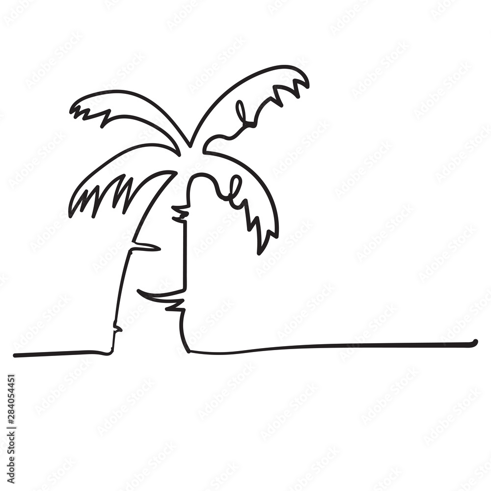 continuous line drawing of a natural coconut doodle handdrawing style ...