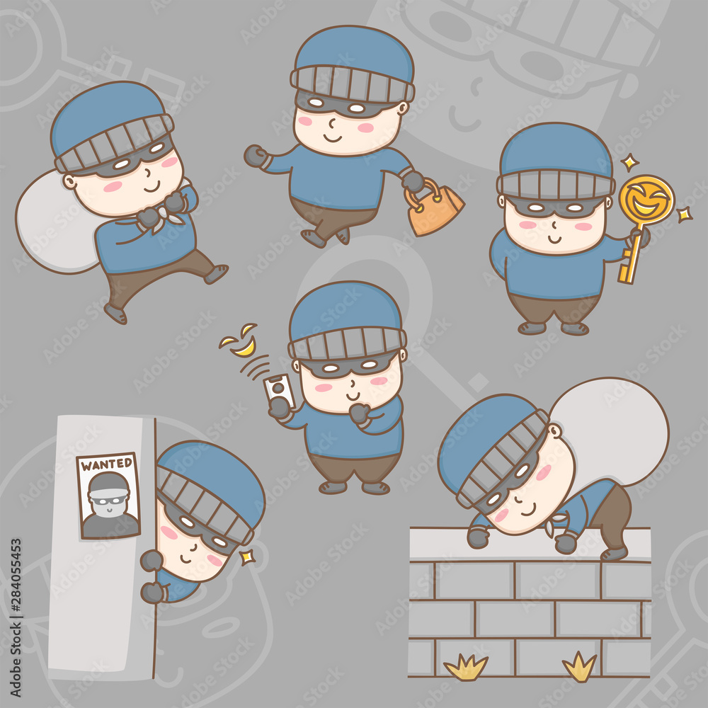Design elements vector cartoon character of thief in stealing of ...