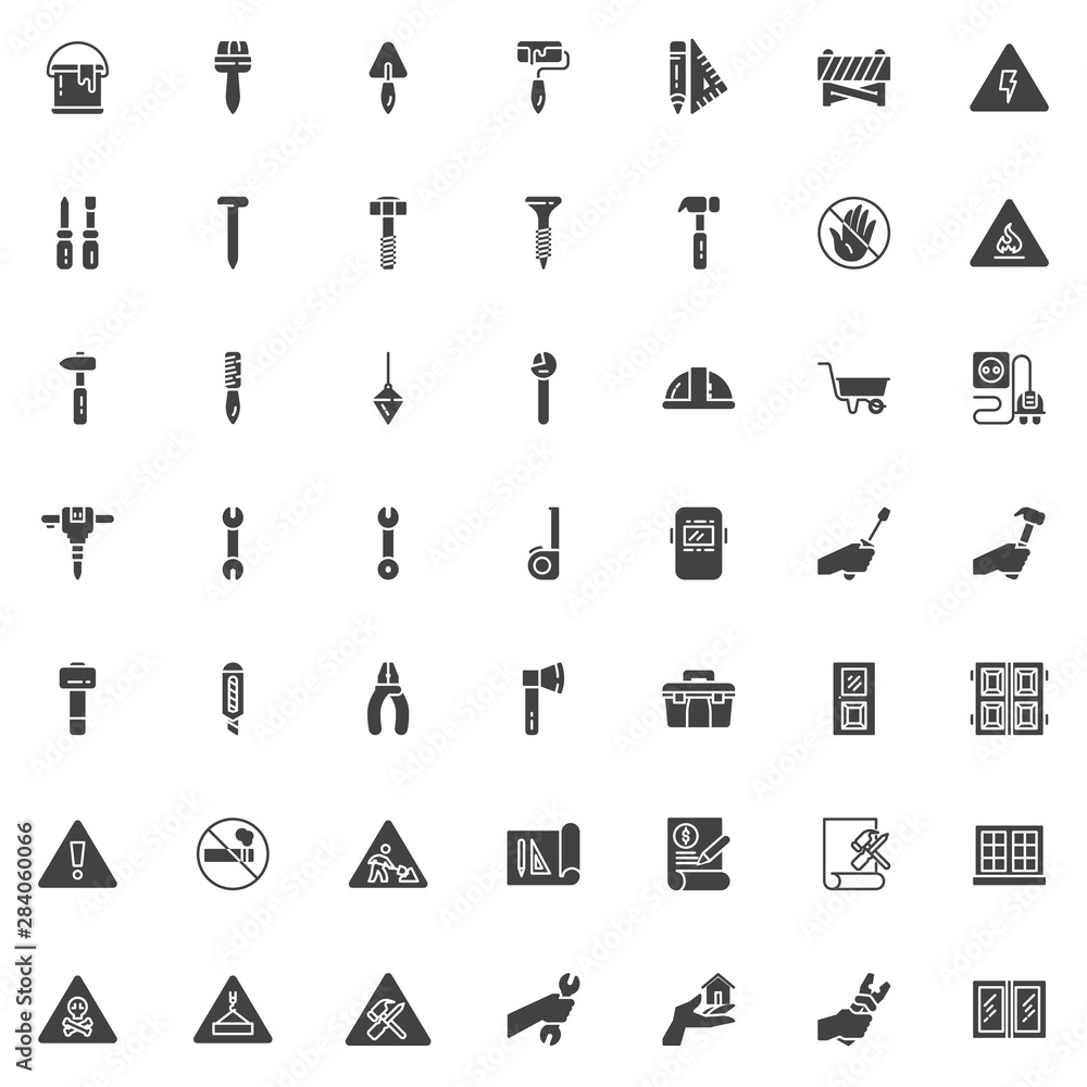 Construction vector icons set, modern solid symbol collection, filled ...