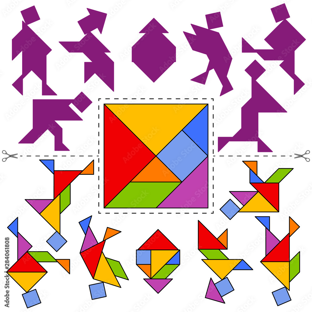 Set of vector tangram puzzles (geometric puzzle) for the development of ...
