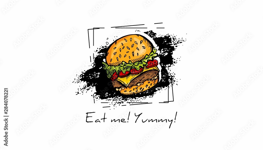 Burger Painted by hand,vector illustration. Fast food sketch. Sandwich ...