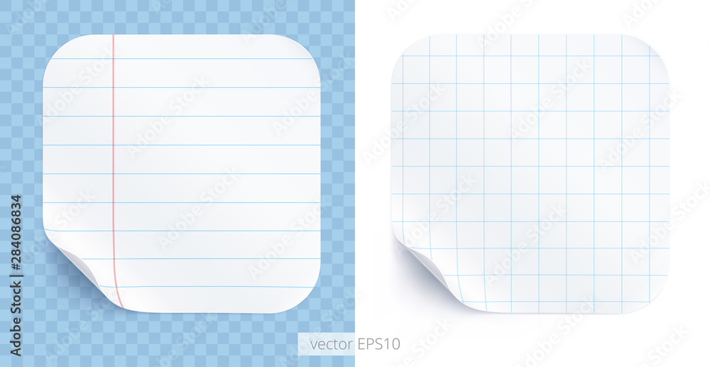 Vector set of adhesive stickers with a rounded corners. Paper piece of ...