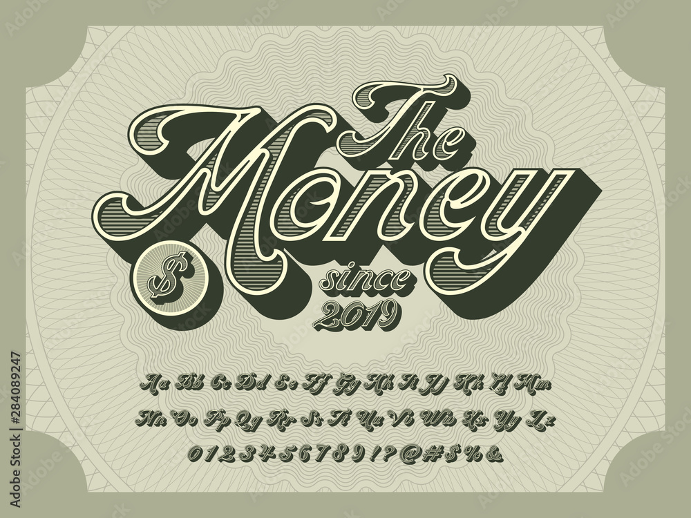 3D retro money alphabet design with decorative elements Stock Vector ...