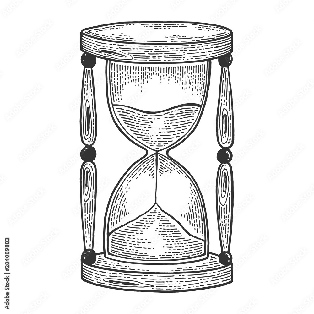 Sand watch glass sketch engraving vector illustration. Scratch board ...