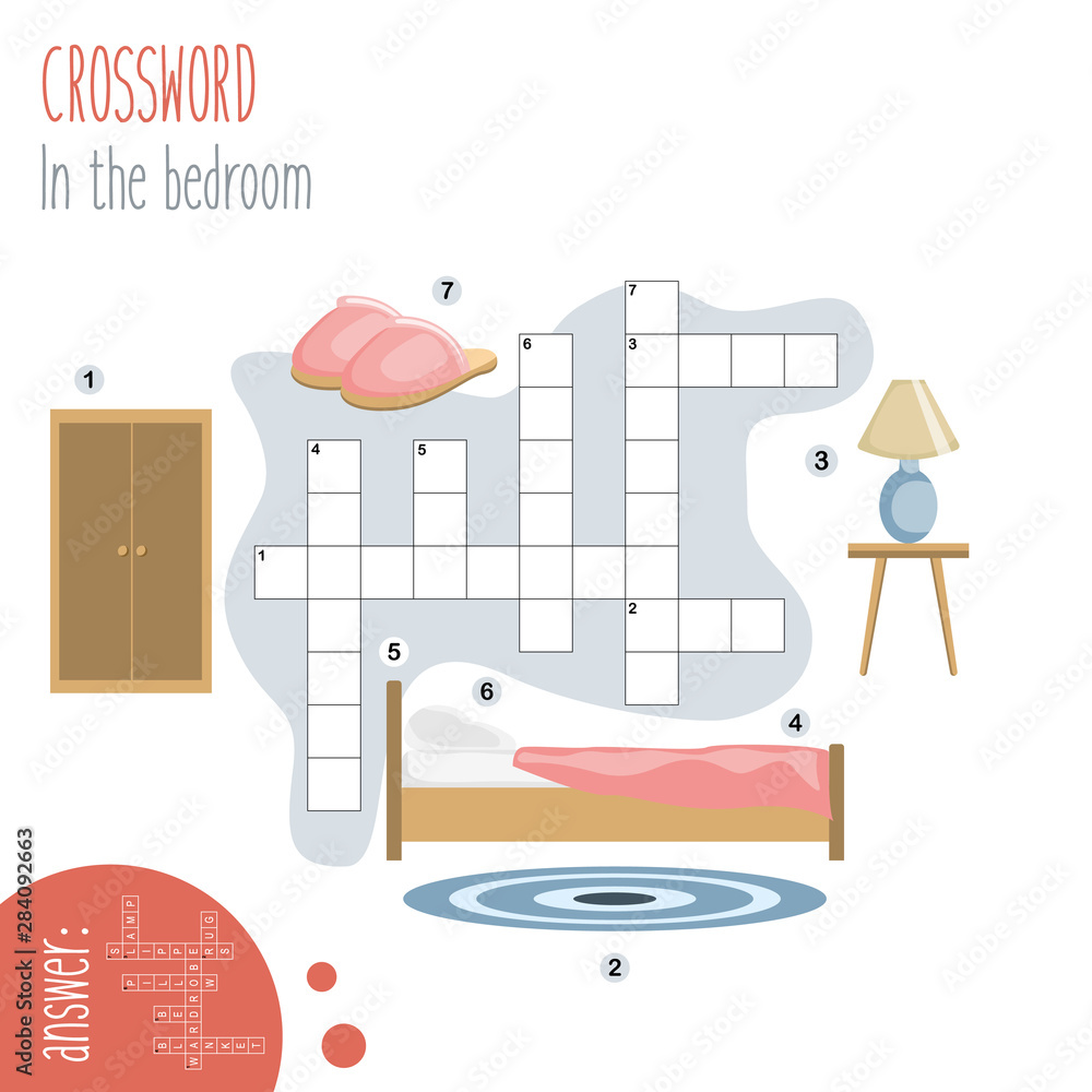 Easy crossword puzzle 'In the bedroom', for children in elementary and ...
