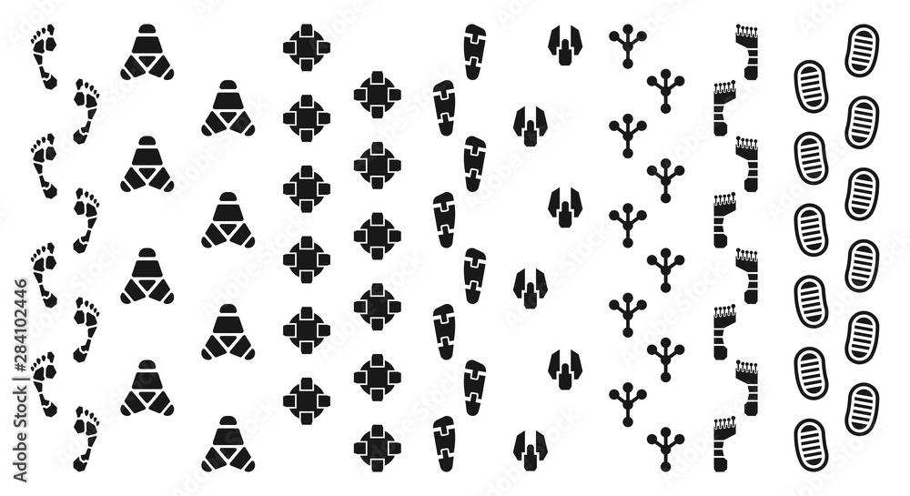 Robot footprints tracks, humanoids or bipedal walking machine ...