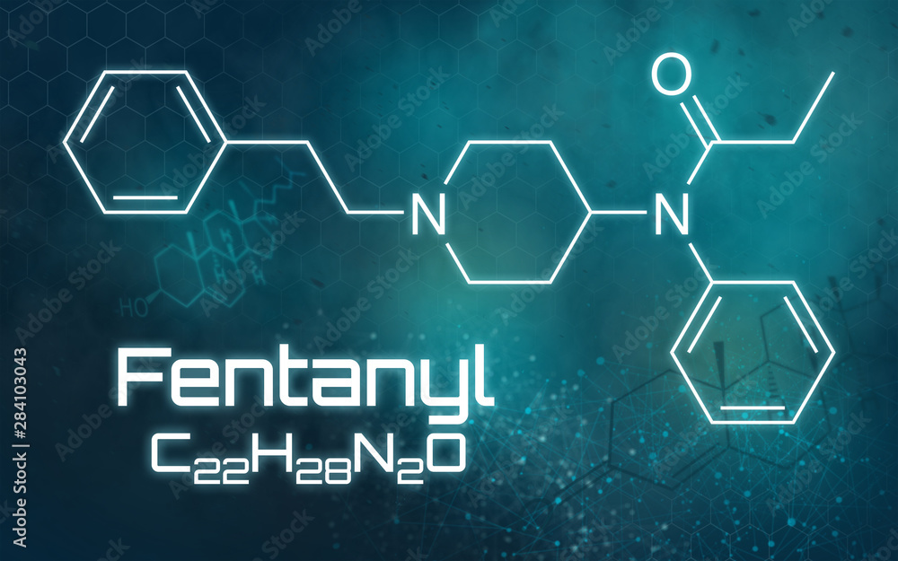 Chemical formula of Fentanyl on a futuristic background Stock ...