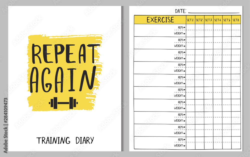 Print template for gym training diary log. Stock Vector | Adobe Stock
