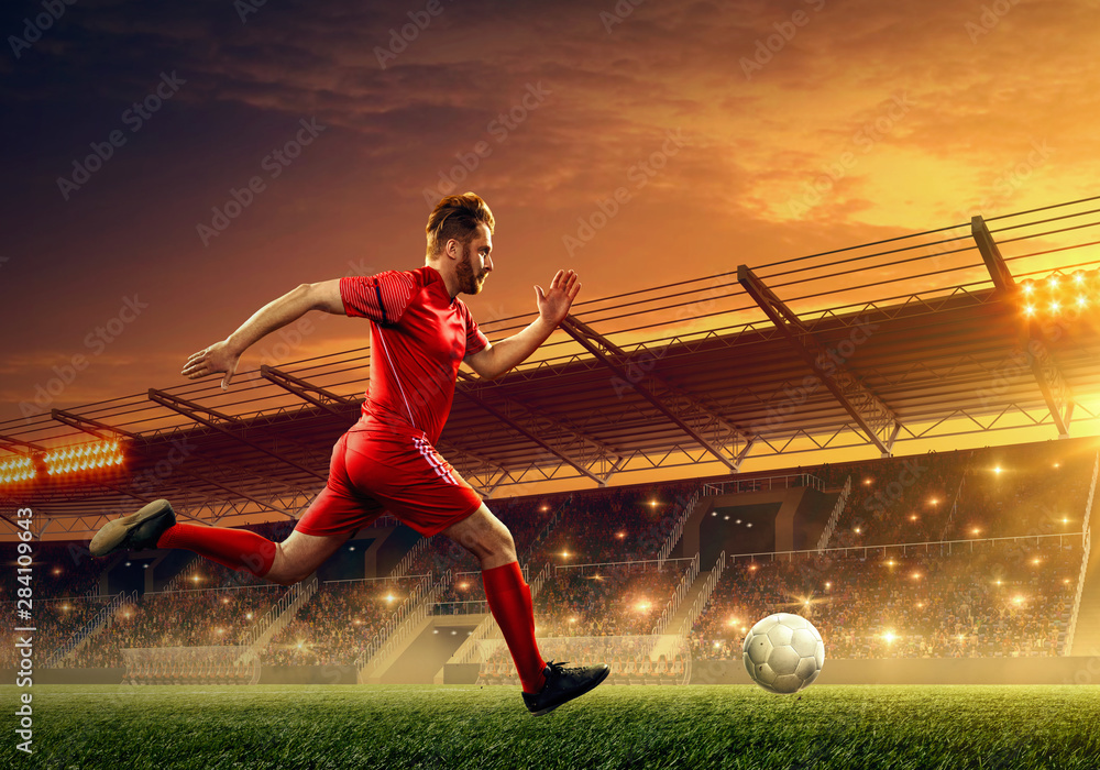 Professional soccer player in action on a soccer stadium. Soccer ...