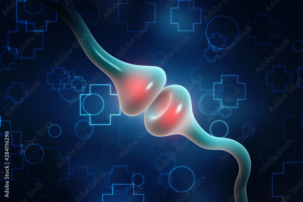 Synapse and Neuron cells sending electrical chemical signals. 3d rendering Stock Illustration ...