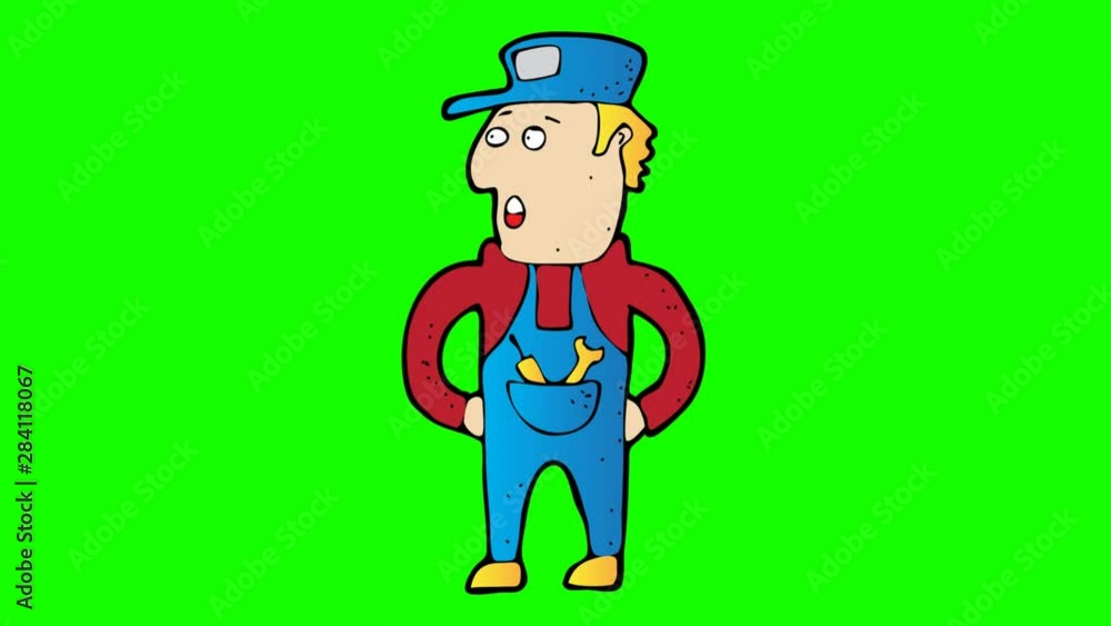 animated repair man character . green screen 2D animation Stock Video ...