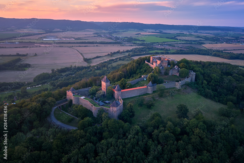 Helfstyn castle (German: Helfenstein, Helfstein), aerial view of a ...