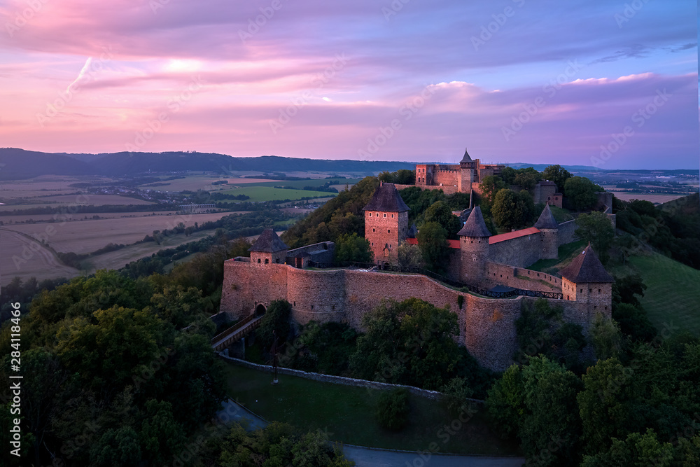 Helfstyn castle (German: Helfenstein, Helfstein), aerial view of a ...