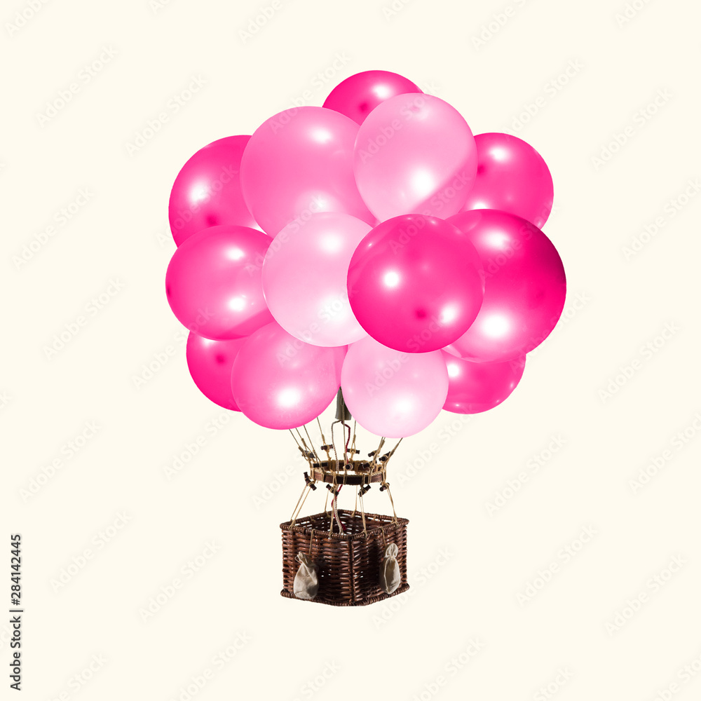 Fly like you are weightless. Balloon as pink balloons on yellow ...