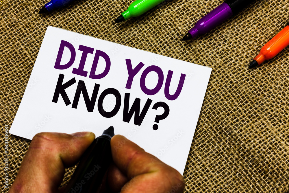 Writing note showing Did You Know question. Business photo showcasing ...
