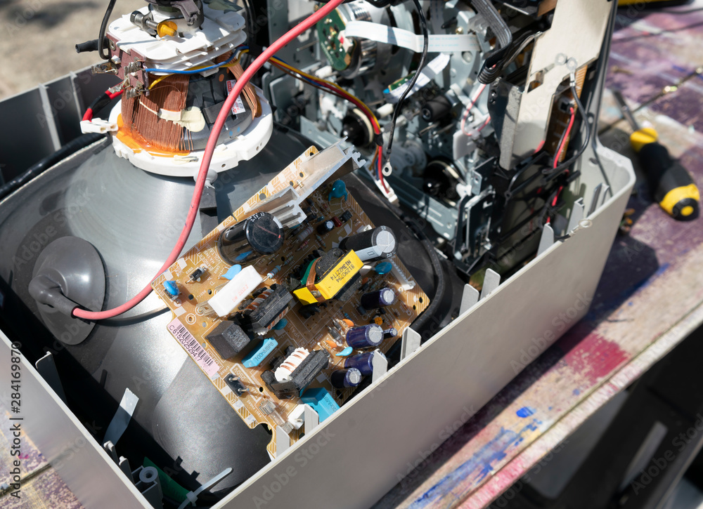 Inside components of an old television Stock Photo | Adobe Stock