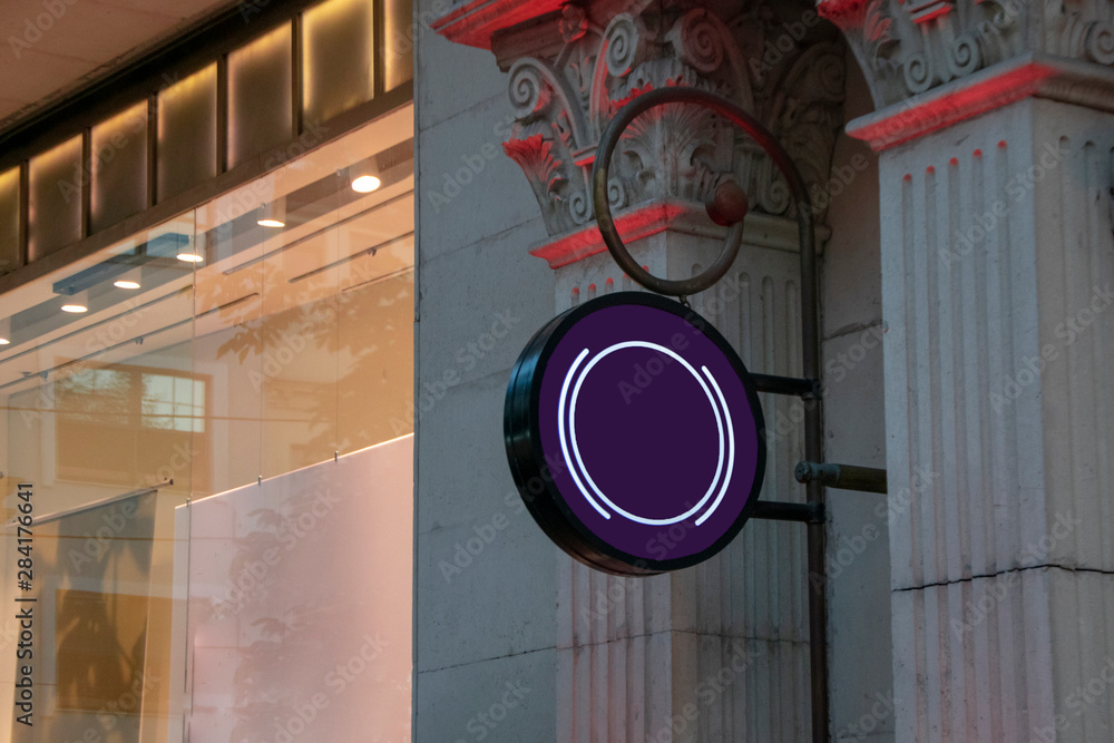 Horizontal side view of empty black signage on business skyscraper with ...