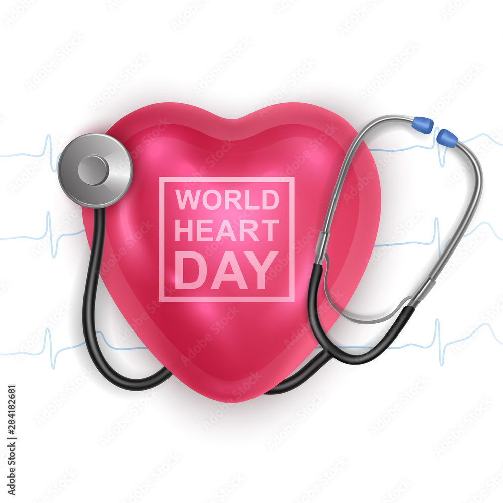 World Heart Day Background. 3D brilliant heart with World Heart Day ...