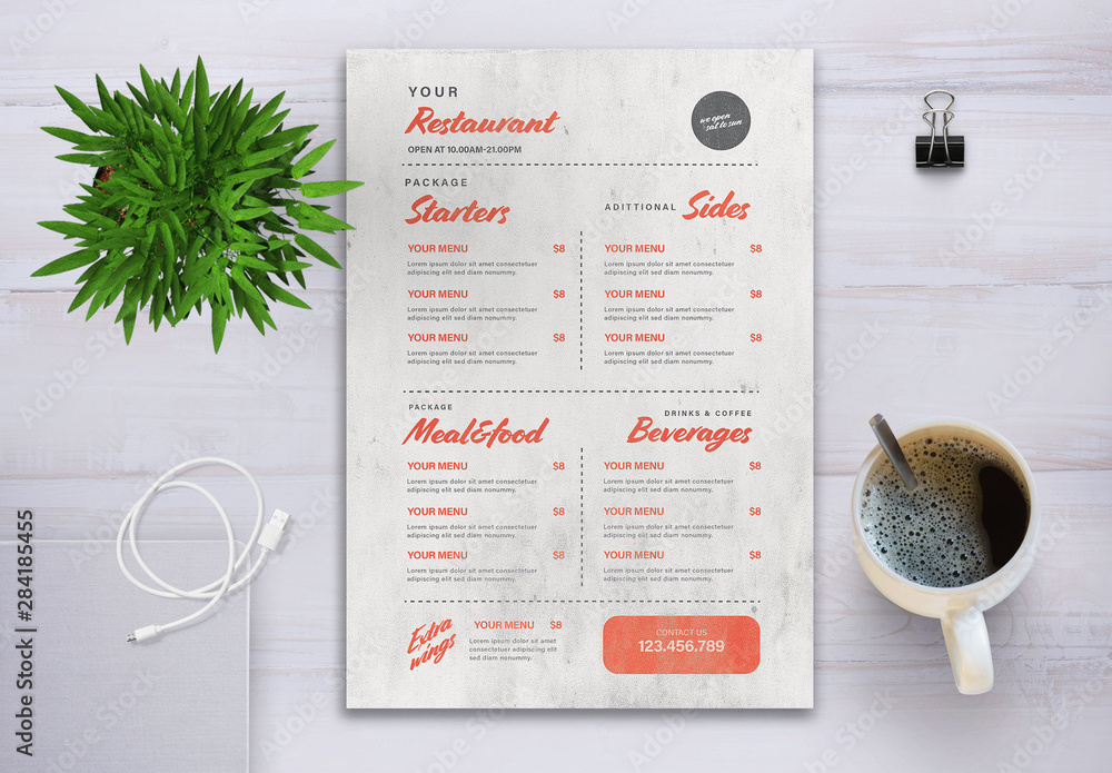Textured Restaurant Menu Layout with Orange Elements Stock Template ...