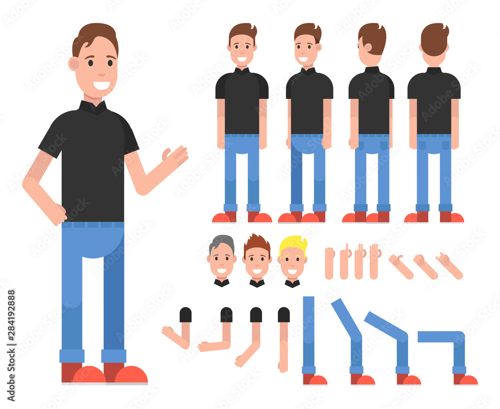 Man character design. Front, side, back view animated characters ...