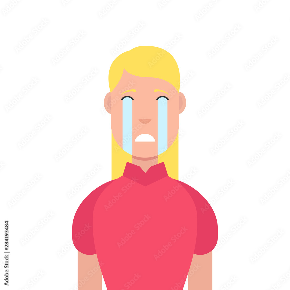 Crying Emoji character. Woman face icon. Shedding tears, sad, heart ...