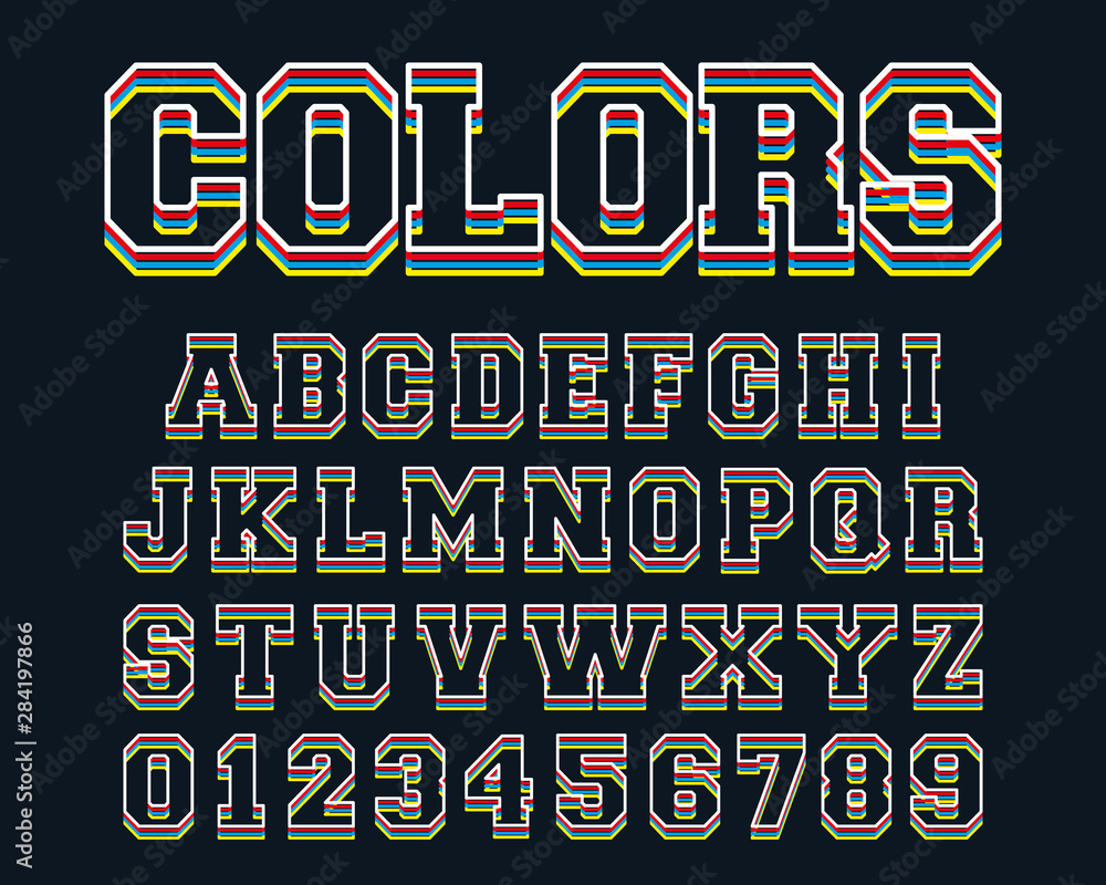 Colored lines alphabet template. Letters and numbers line design Stock ...