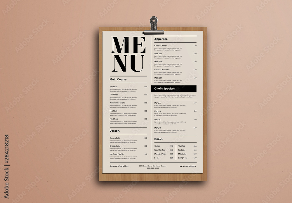 Simple Beige Food Menu with Bold Typography Stock Template | Adobe Stock