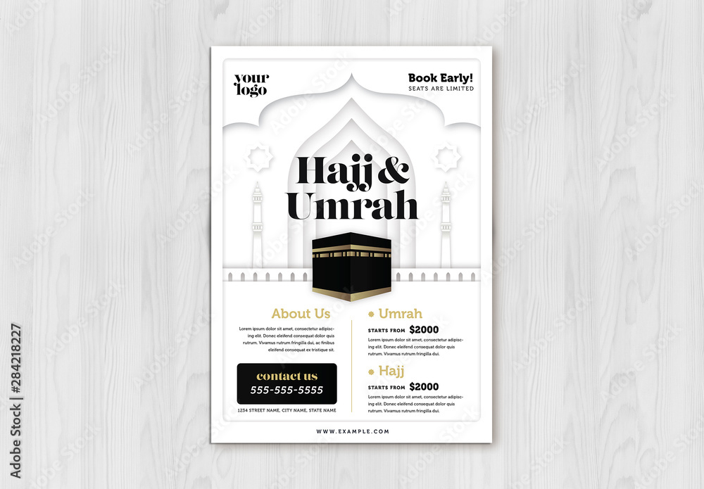 Umrah and Hajj Advertising Flyer Layout with Graphic Elements Stock ...