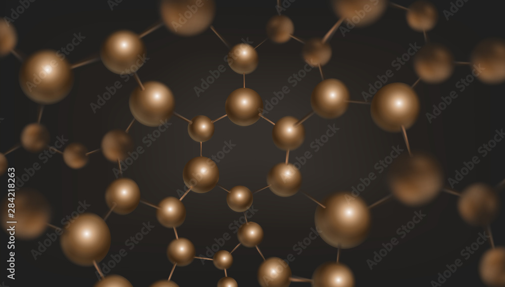 3d golden color molecules vector design. Science abstract background ...