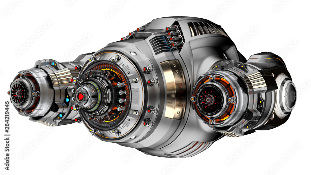 Futuristic alien ship or very detailed battle drone. Isolated on white ...