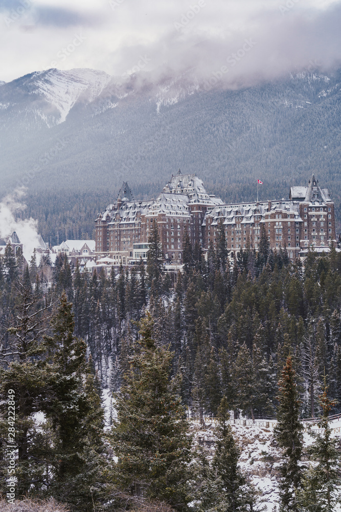 Banff, Alberta Canada - Jan 21, 2019: Winter scene view of the famous ...