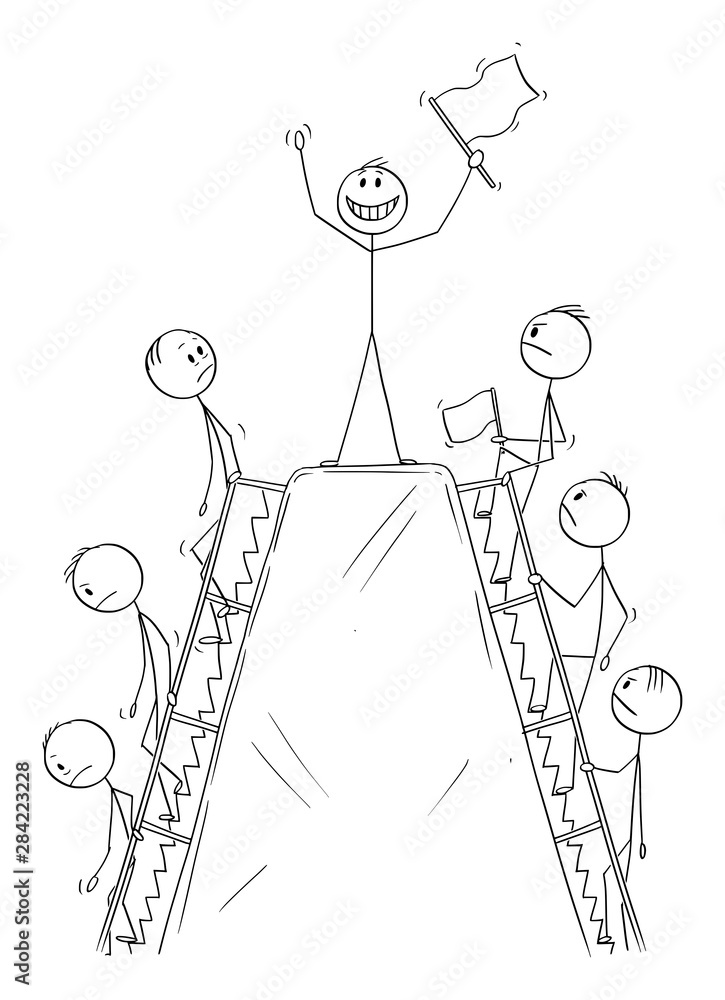 Vector cartoon stick figure drawing conceptual illustration of line of ...