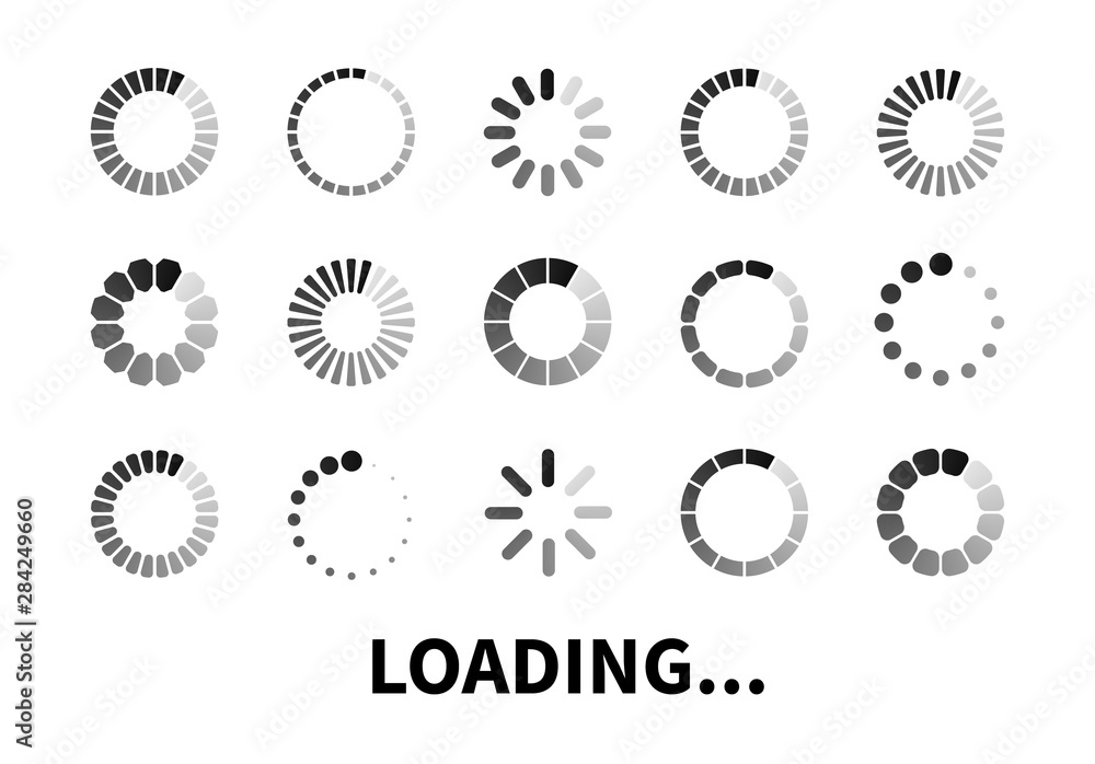 Loading icon set isolated on white background. Vector loader icons for ...