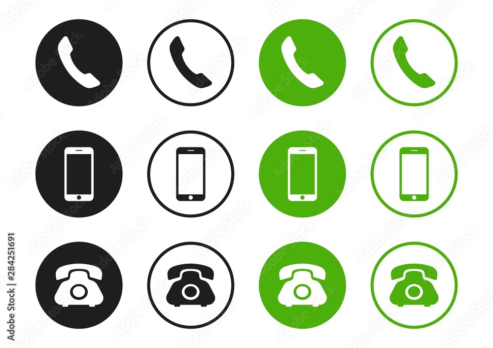 Phone, smartphone, handset vector icons isolated on white background ...