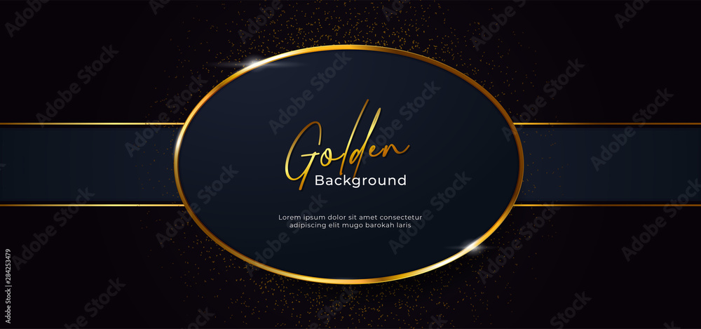golden sparkling oval shape with gold glitter effect on dark blue ...