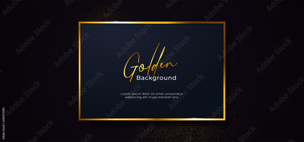 golden sparkling box frame with gold glitter effect. Square dark blue ...