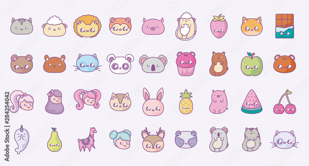 cute set icons style kawaii Stock Vector | Adobe Stock