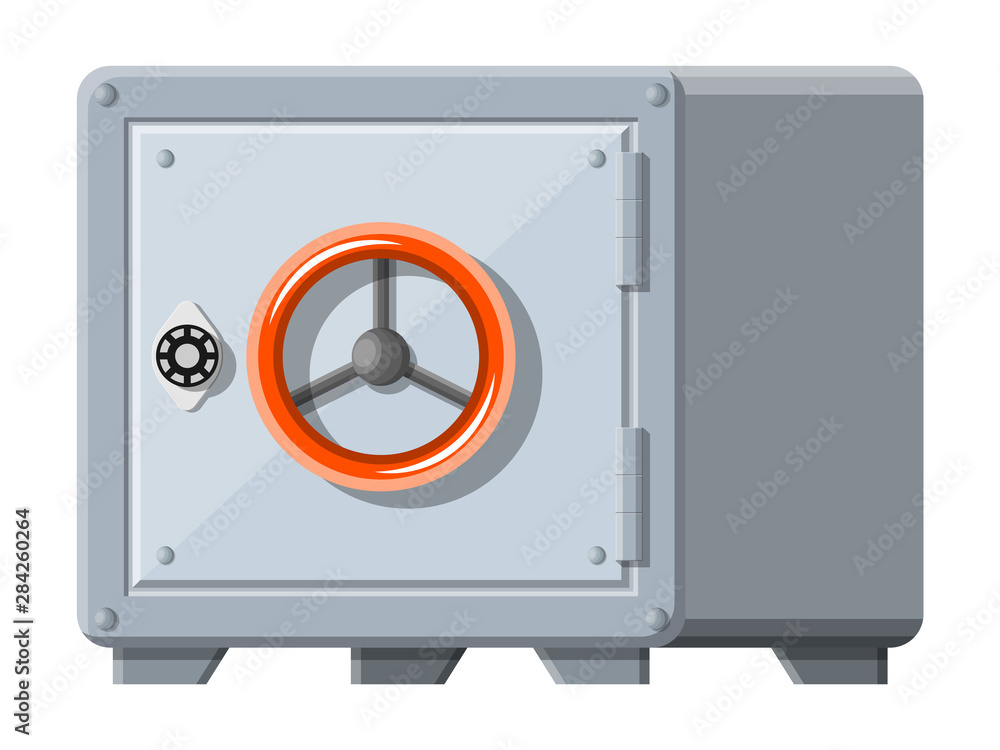 Metallic safe box with closed door for money. Bank vault security ...