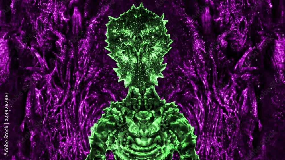 Green martian astronaut sits inside alien spaceship cabin in bionic ...