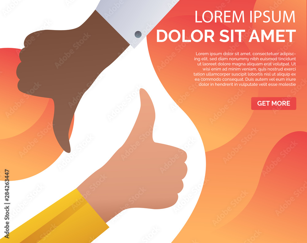 Hands of multiethnic people with thumbs up and down. Agree or disagree ...