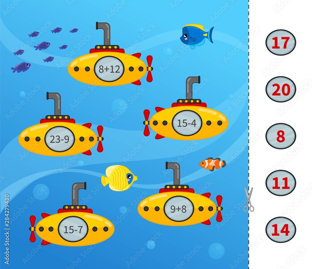 Counting educational children game, math kids activity sheet. Cartoon ...