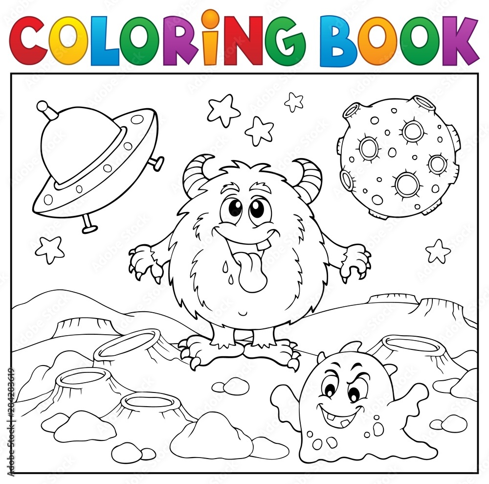 Coloring book monsters in space theme 1 Stock Vector | Adobe Stock